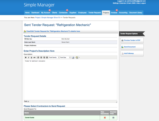 Simple ManagerTender Requests Page - Simple Manager