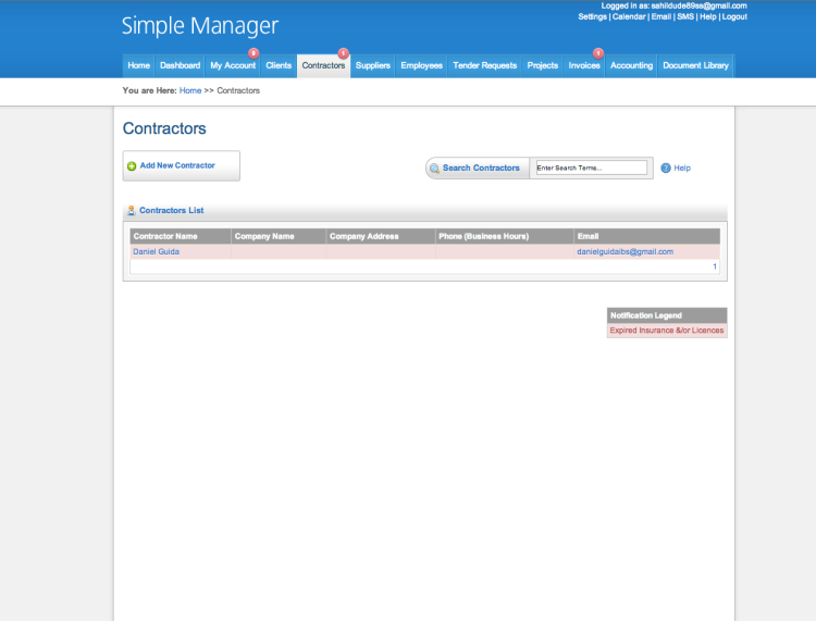 Simple ManagerContractors Page - Simple Manager