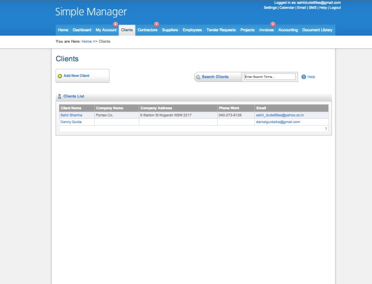 Simple ManagerClients Page - Simple Manager