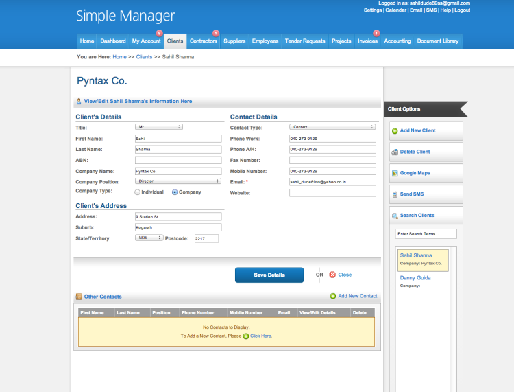 Simple ManagerClients Page - Simple Manager